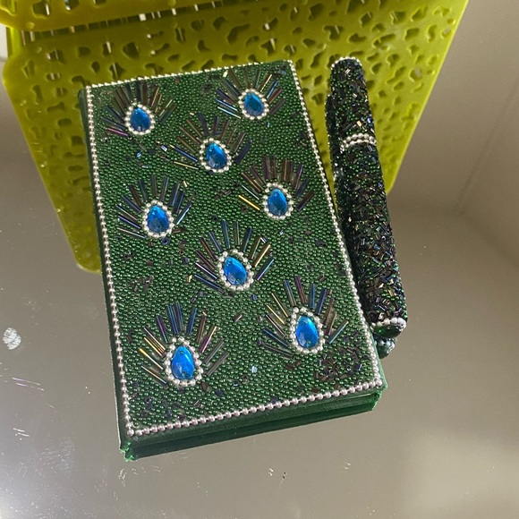 Office | Peacock Beaded Notebook With Pen Blue Ink | Poshmark